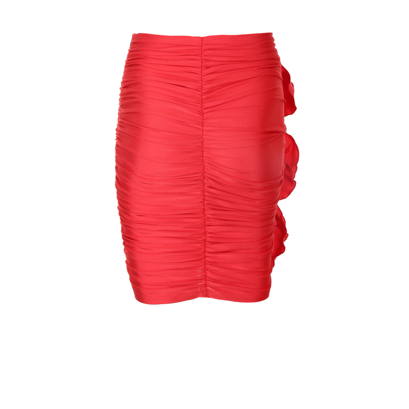 BARI SKIRT - marszczona dopasowana spódniczka z kwiatami 3D