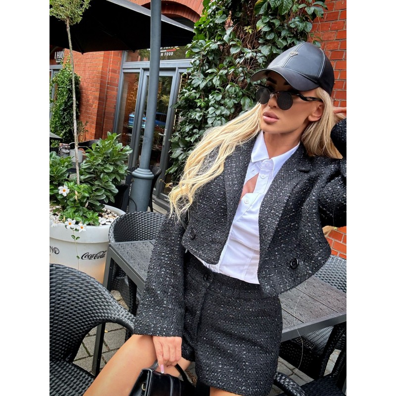 ALEXANDRA BLAZER - krótka marynarka z tweedu z mieniącą się nicią